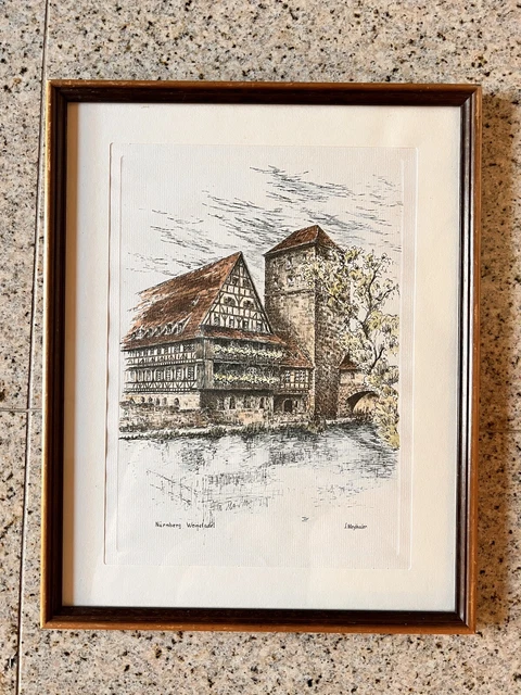 RADIERUNG HANDCOLORIERT SIEGLINDE Meythaler signiert Nürnber Weinstadel 1980er EUR 7,00 ...